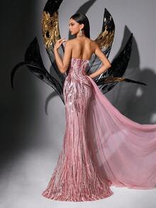 Fairy Style Pink Sequin Strapless Lace Up Gown Dress For Graduation ...