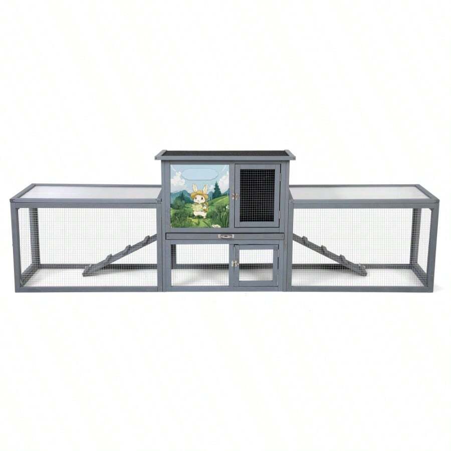 Large 2-Story Outdoor Rabbit Hutch, Bunny House With Dual Runs, Resting ...