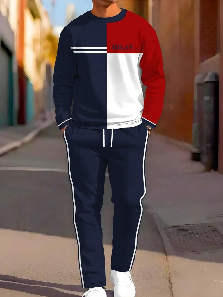 2pcs Men Gradient Print Crew Neck Sportswear, Lion Print Casual Hoodie ...