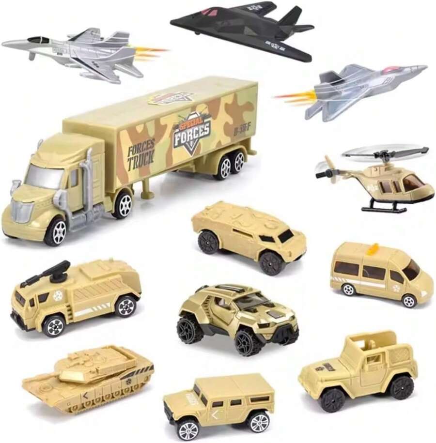 12 PCS Military Plastic Men Vehicles Toy Playset - Includes Stealth ...