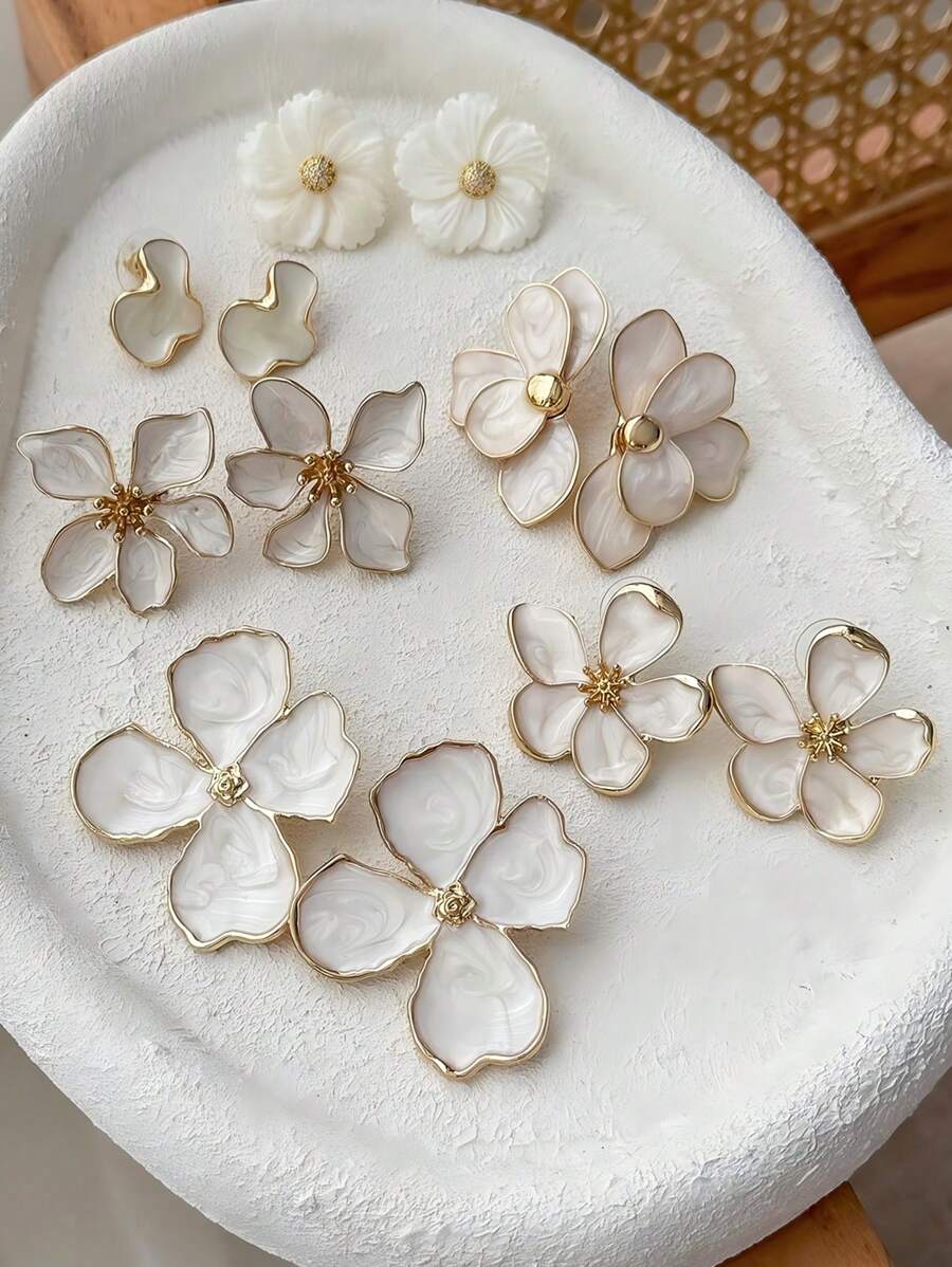 17KM 8pcs Simple Brown Geometric Earring Set, Suitable For Vacation ...