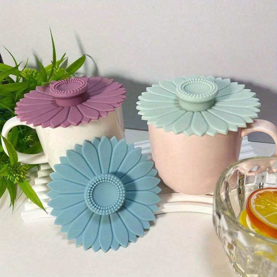 3-Piece Sunflower Silicone Cup Lids, Multi-Functional Silicone Lid Set ...