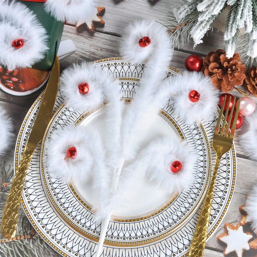 Furry Christmas Tree Picks Set Of 4, Curly Spiral Sprays With Jingle ...