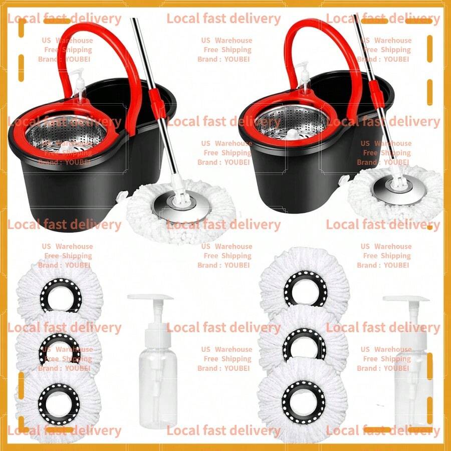 Local Devery-YOUBEI-Mop And Bucket Set, 360° Spin Mop And Bucket With Wringer Set And 3 ...