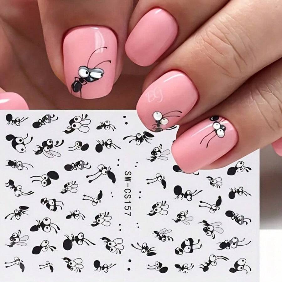 Cute Cartoon Ant Nail Stickers - Self-Adhesive Resin Decals With Matte ...