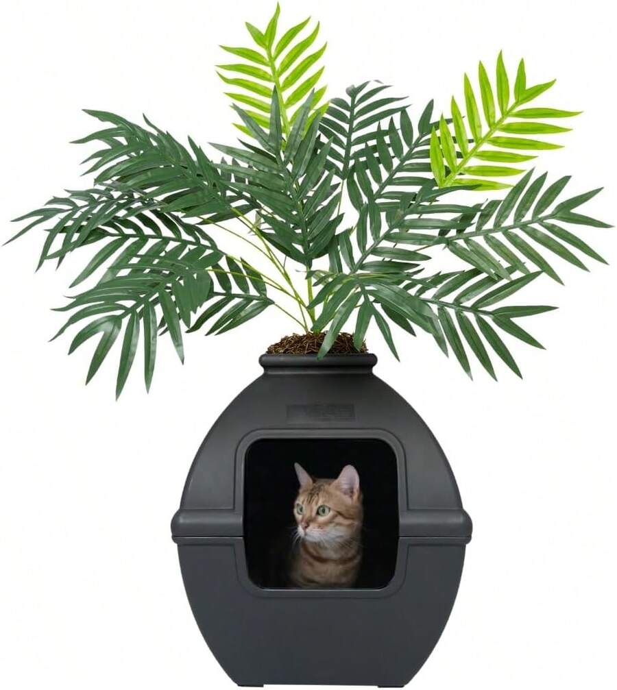 Hidden Cat Litter Box Enclosure With Artificial Plant, Decorative ...