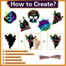 48Pcs Different Halloween Scratch Paper Set, Rainbow Scratch Art For ...