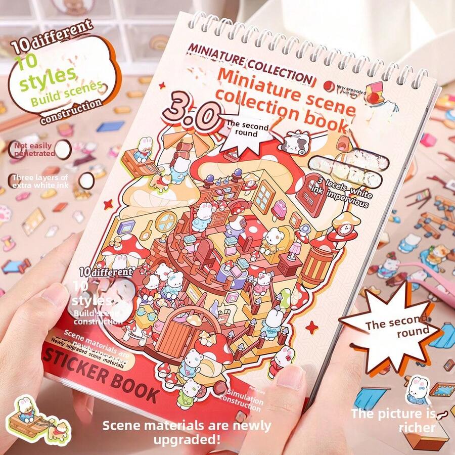 3D Miniature Scene Sticker Collection Book, Creative 3D Small House ...