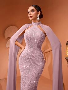 New Luxury Fashion Sequin, Sequins, Lace Splice Chiffon Flare Sleeve ...