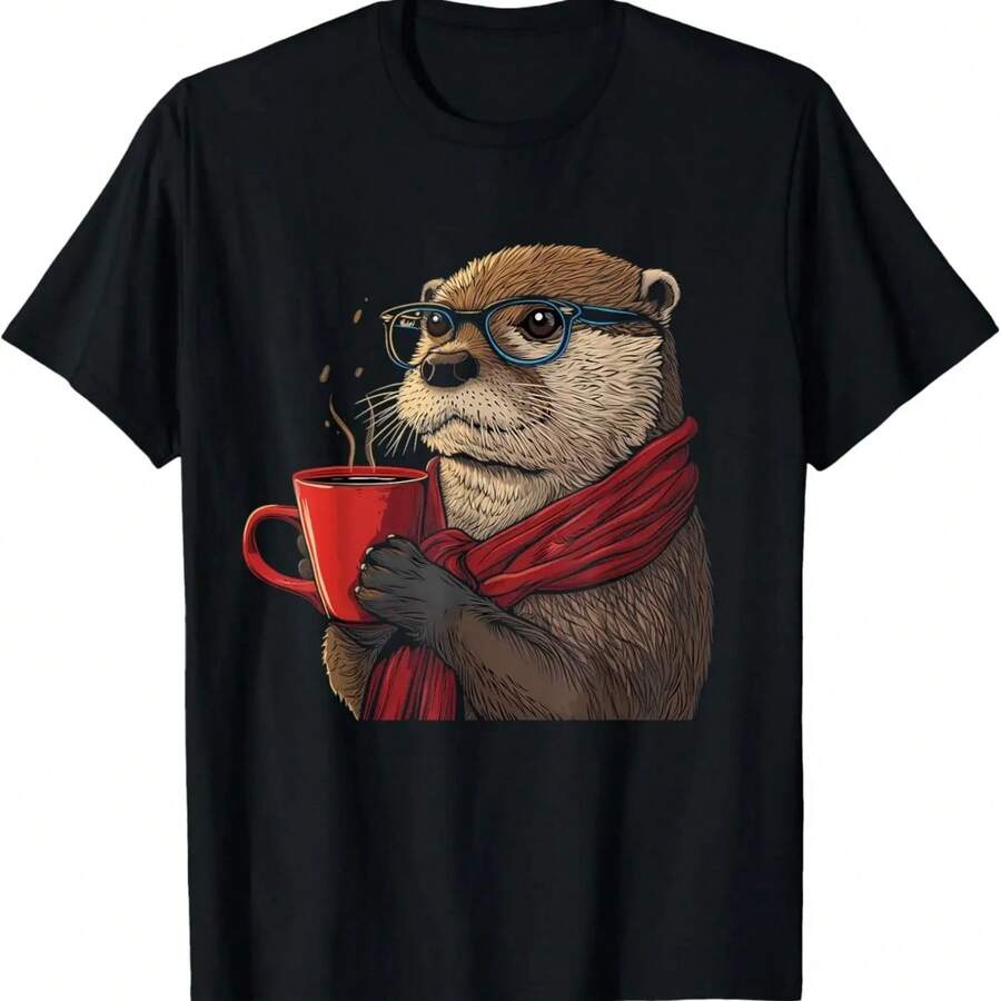 Otter Drinking Coffee Barista Animal Cute Sea Otter, 100% Cotton, 100% ...