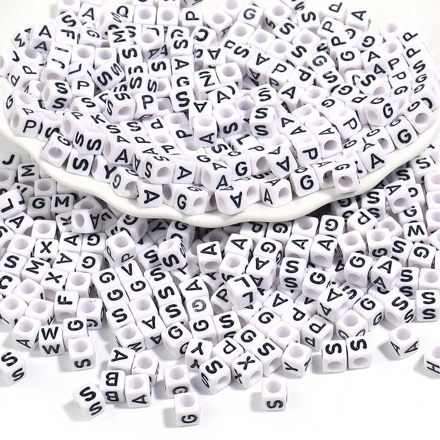 100pcs 6x6mm Acrylic Square Letter Beads A-Z 26 Alphabet Beads For DIY ...