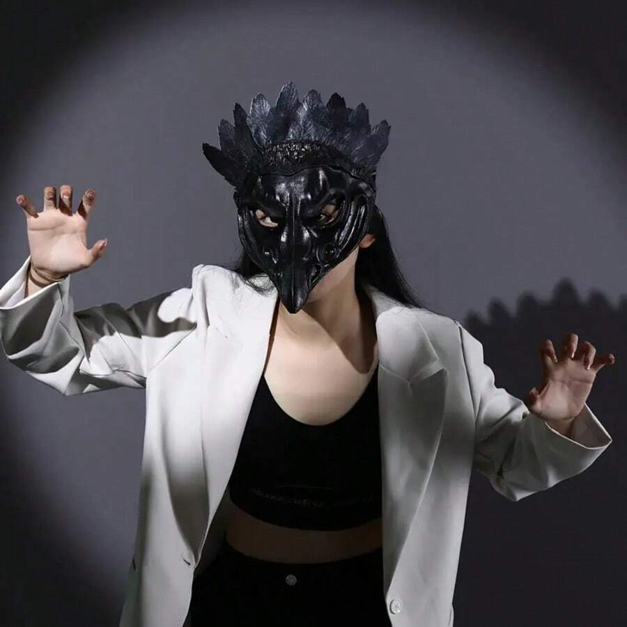 1pc Black 3D PU Foam Phoenix Halloween Costume Crow Mask, Extra Long ...