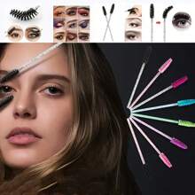 100/50PCS Crystal Pink Eyelash Brushes, Mascara Wands With Container ...