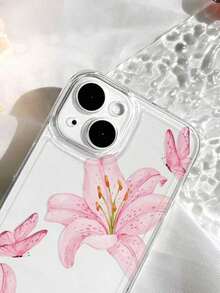 Flower Phone Case 1pc INS Style Pink Floral Lily Flower & Butterfly ...
