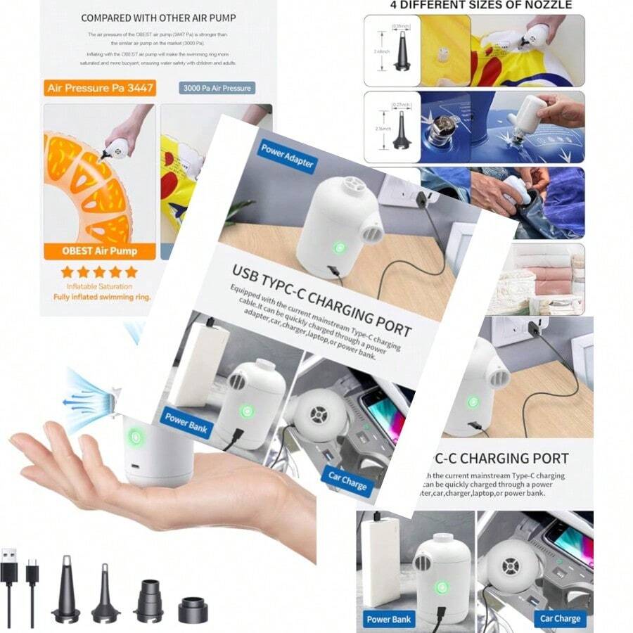 Electric Mini Air Pump For Inflatables Rechargeable Portable USB ...