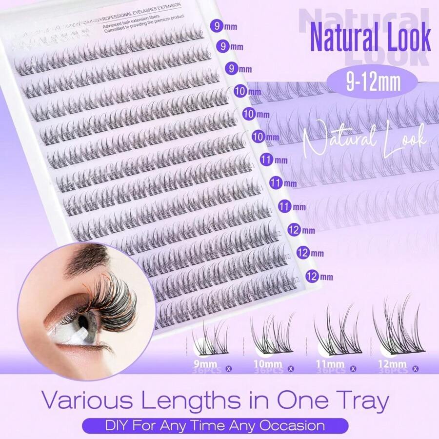 Natural Lash Clusters Wispy Cluster Eyelash Extensions 144pcs Eyelash Clusters 9-12mm Individual ...