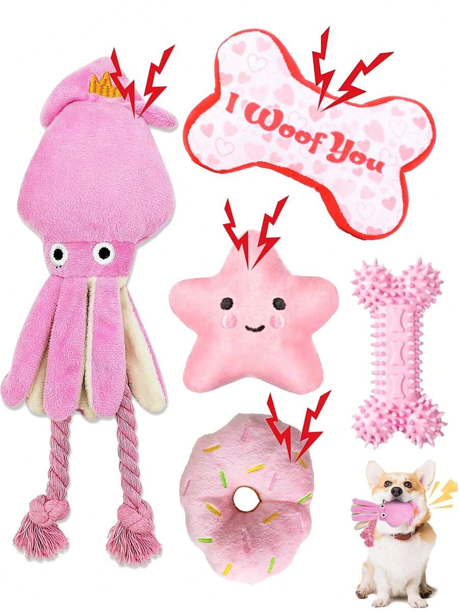 5 Piece Puppy Teething Chew Toys, Pink Small Dog Chew Toys, Puppy Free ...