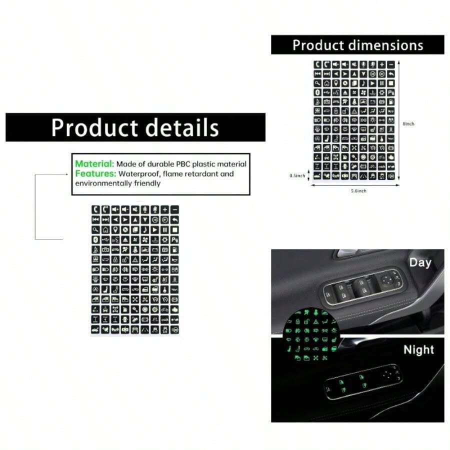 117 PCS Car Center Console Switch Button Luminous Sticker, PET ...