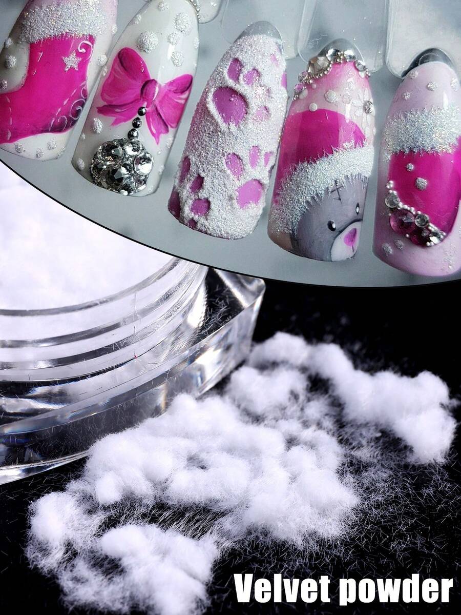 Black White Fuzzy Flocking Velvet Nail Glitter Powder Pigment - Nail ...