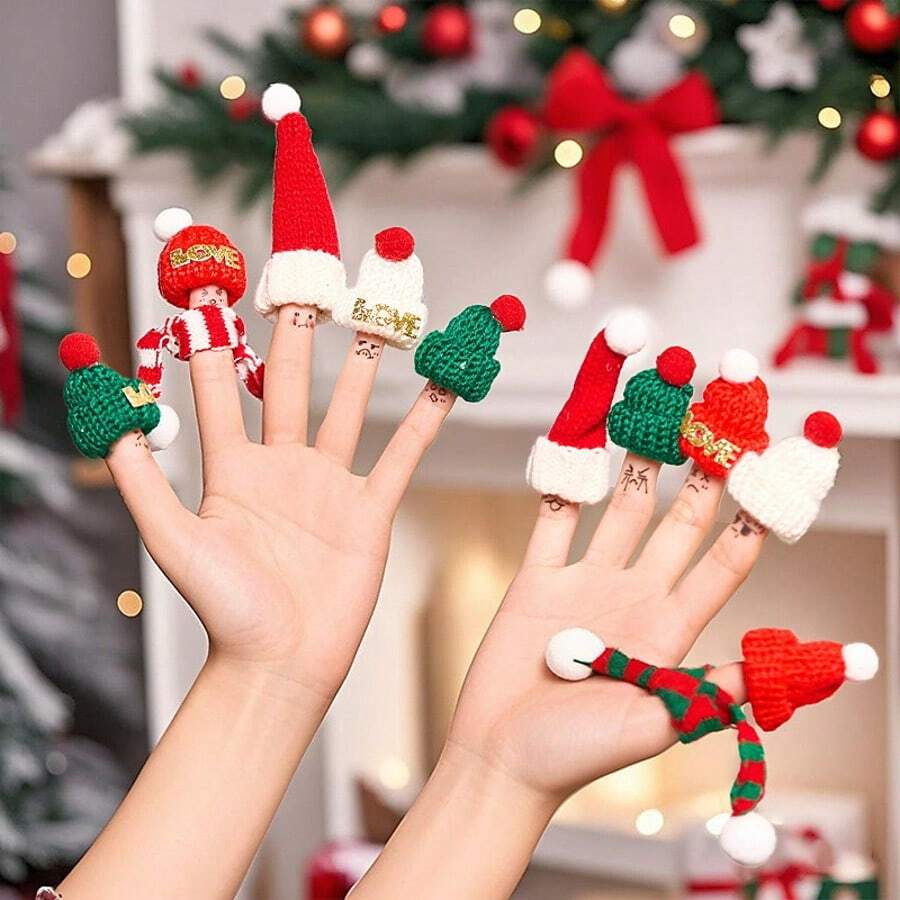 1/3/5/10/20/40PCS Cute Finger Puppets Mini Knit Hat Mini Christmas ...