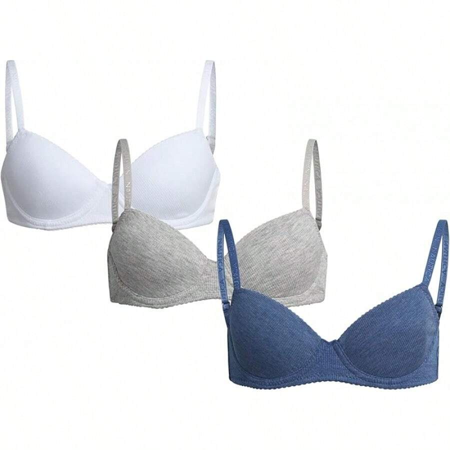 Girls Training Bra - 2 Pack/3 Pack A-Cup Ribbed Molded Starter Bras ...