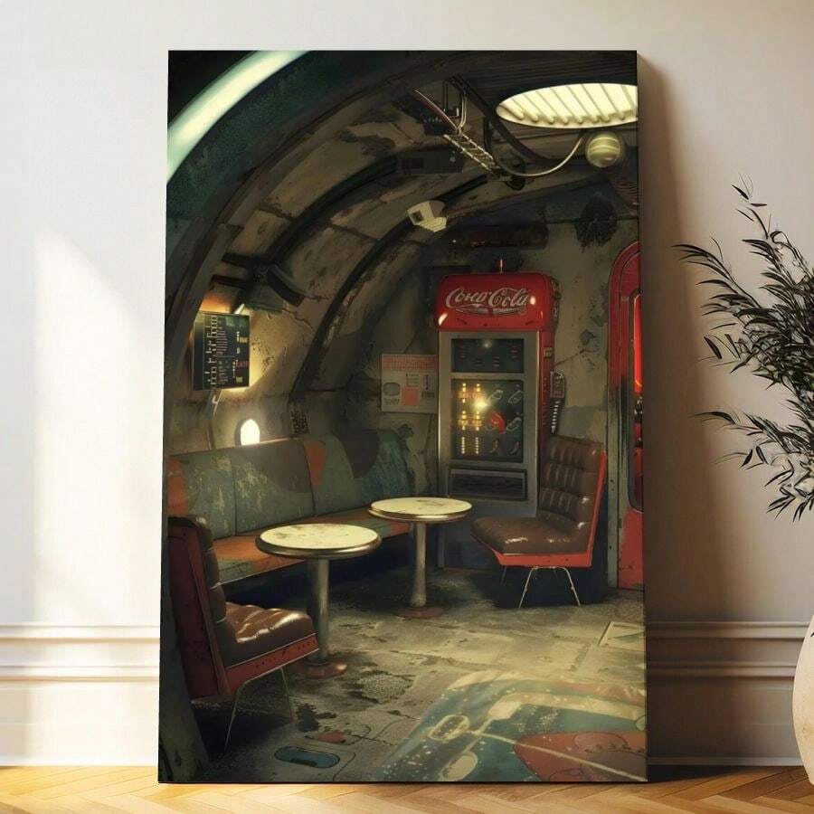 2D Flat, Posters & Prints 1pc Framed Canvas Poster Retro Futuristic ...