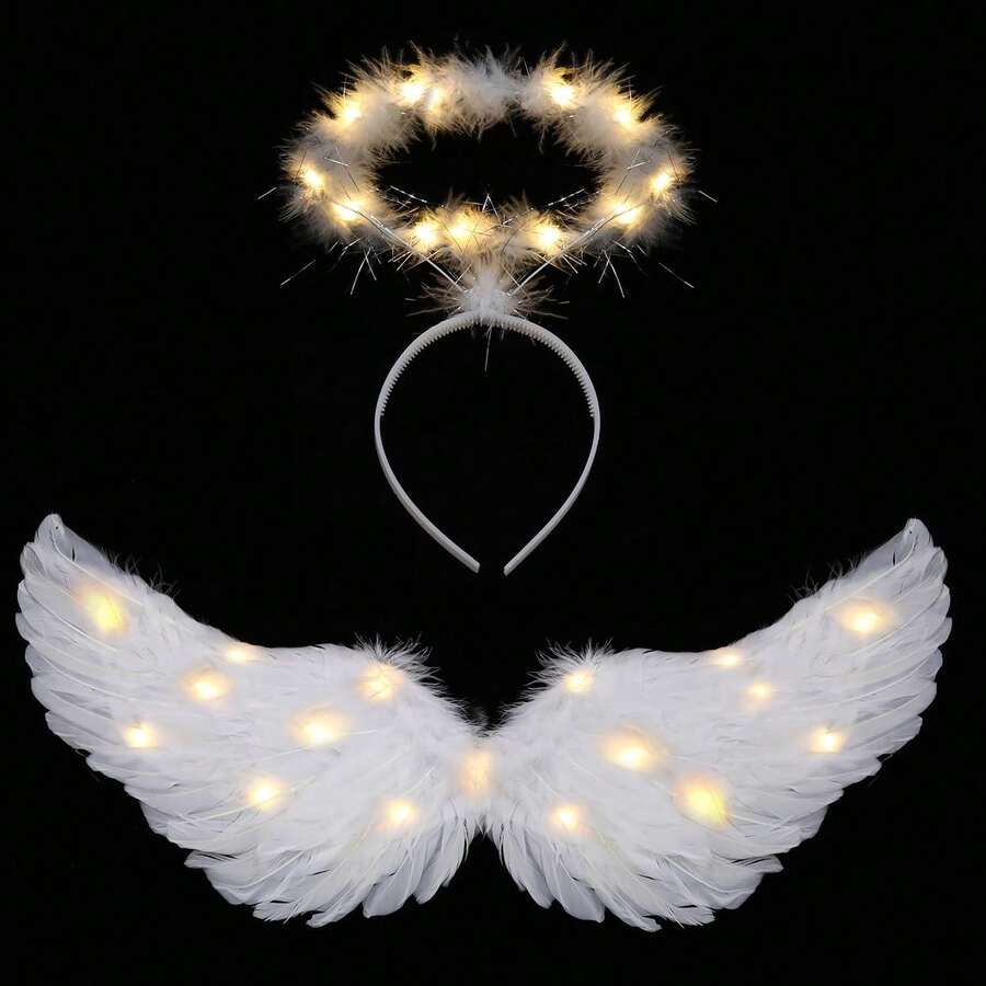 Angel Wings, Light Up Angel Wings And Halo With LED Lights, White Angel ...