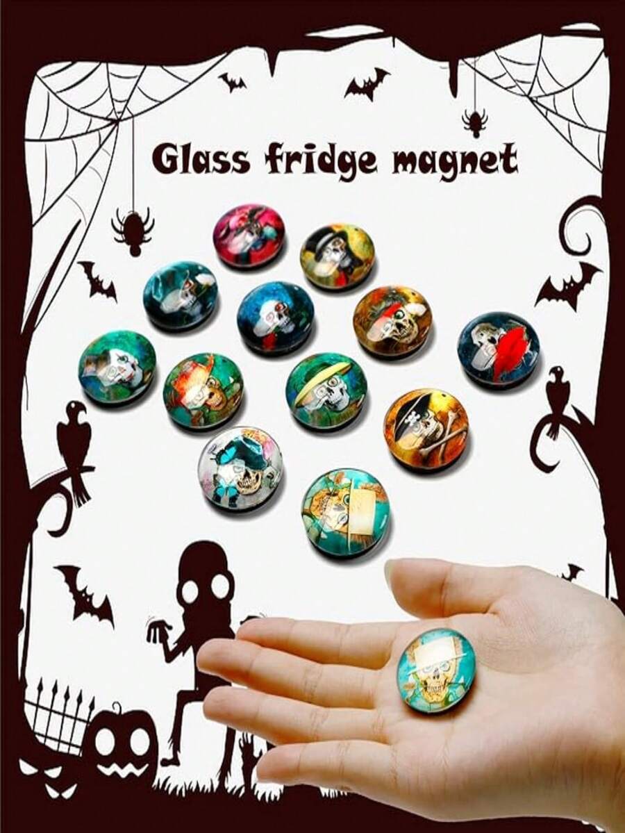 1PC/12PCS/Halloween Skull Refrigerator Magnet Sticker Decoration, Day Of The Dead Skull ...