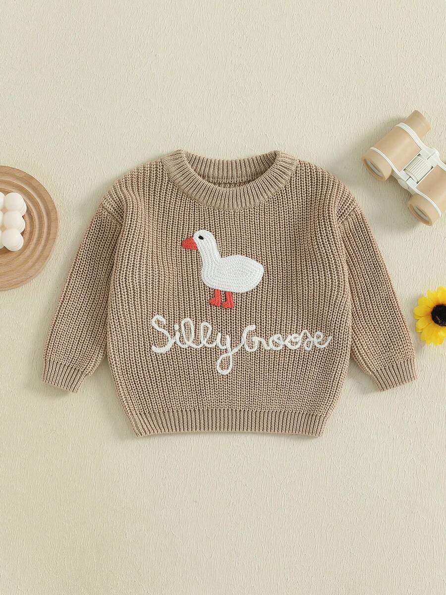 Toddler Baby Boy Girl Knit Sweater Silly Goose Embroidery Long Sleeve ...