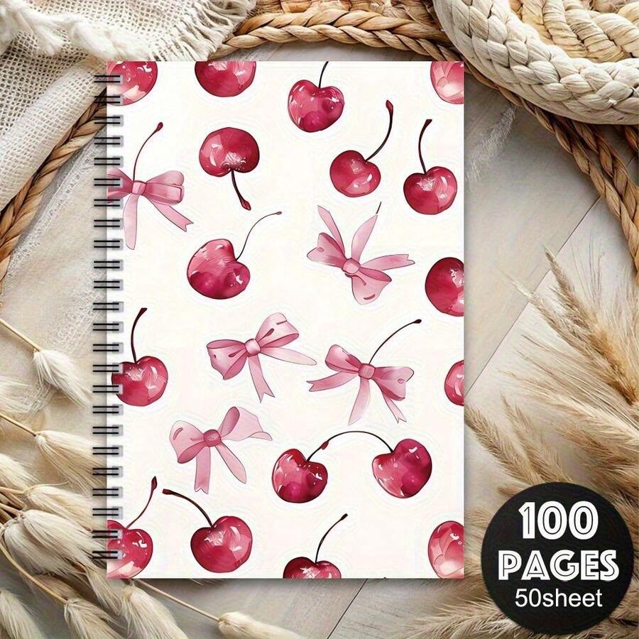 1pc Bohemian Style Cherry & Bow Decor Notebook - Self-Motivational ...