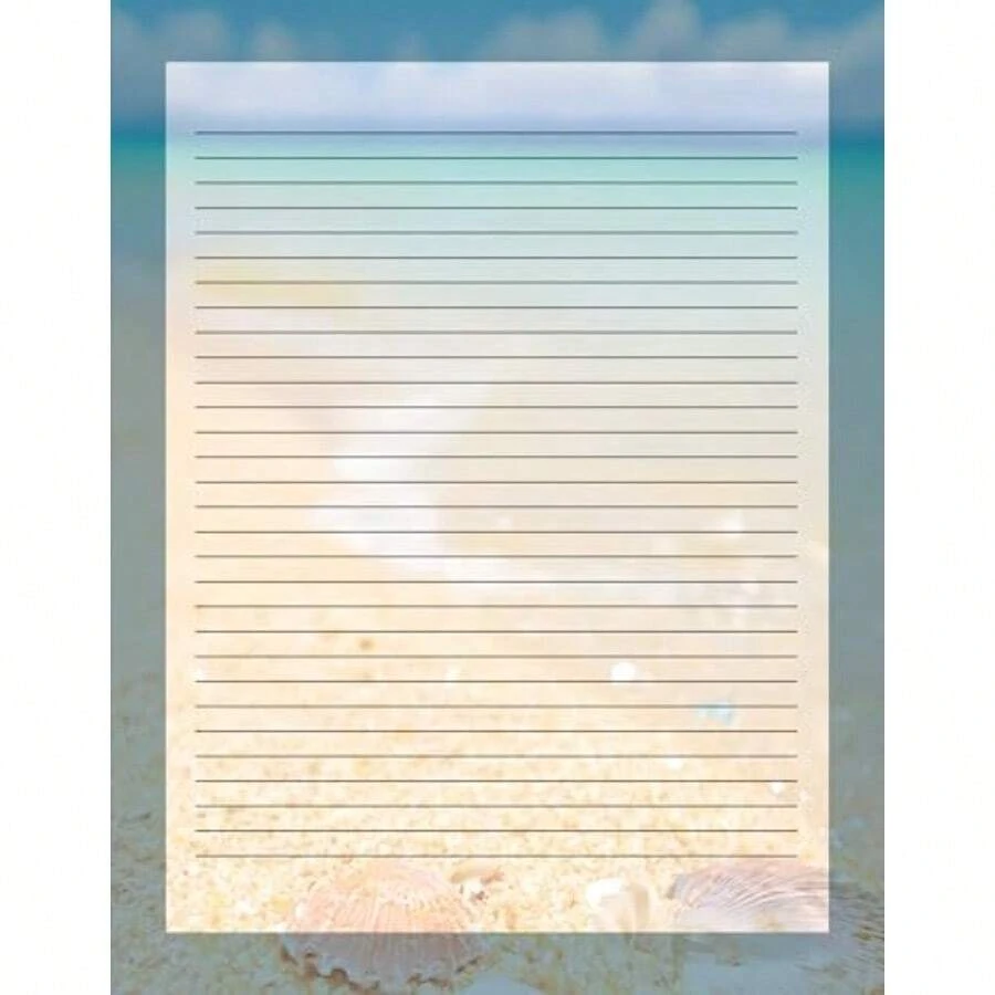 Sandy Shores Lined Letter Writing Paper 50 Sheets 8.5 X 11 Decorative ...