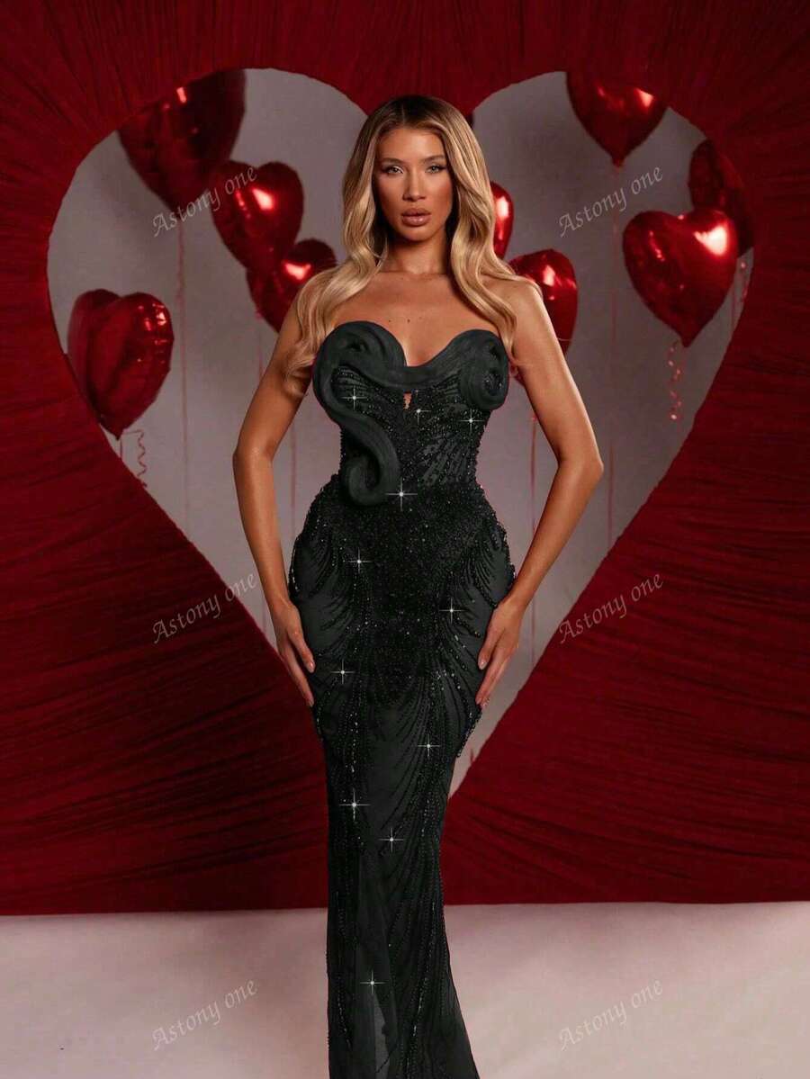 New Arrival Elegant Sexy Bodycon Evening Dress, Heavy Embellished Strapless, Spring/Summer | SHEIN