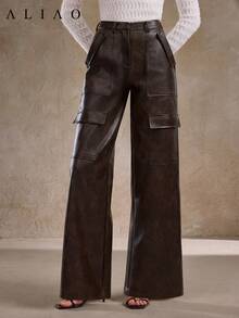 Calça de Trabalho Solta de Couro de Alta Qualidade com Bolsos, Calça de ...