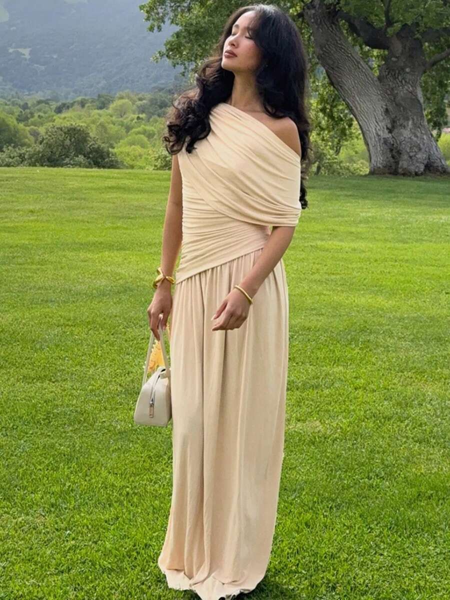 Inclined Shoulder Sexy Irregular Patchwork Dress Women Y2K Ruched ...