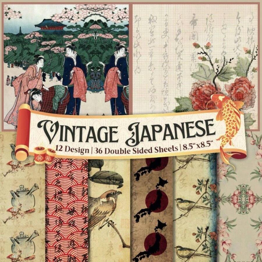 Vintage Japanese Scrapbook Paper Craft Pad: 12 Old Paper Oriental ...