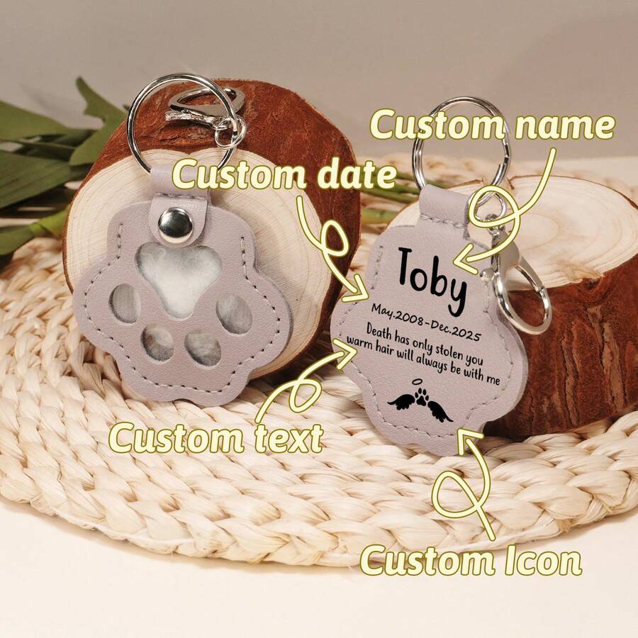 1pc Personalized Pet Fur Keepsake Keychain | Dog And Cat Hair Keepsake ...