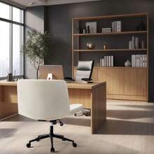 SUN YEE Mid Back Armless Office Desk Chair Wide Seat With Wheels Linen ...