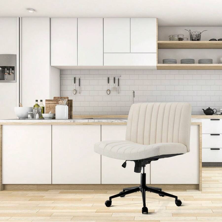 SUN YEE Mid Back Armless Office Desk Chair Wide Seat With Wheels Linen ...