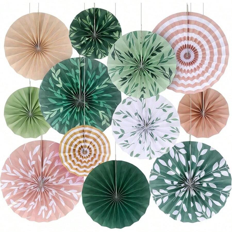 12 Pcs Tea Party Decorations Floral Party Hanging Paper Fans Wedding ...