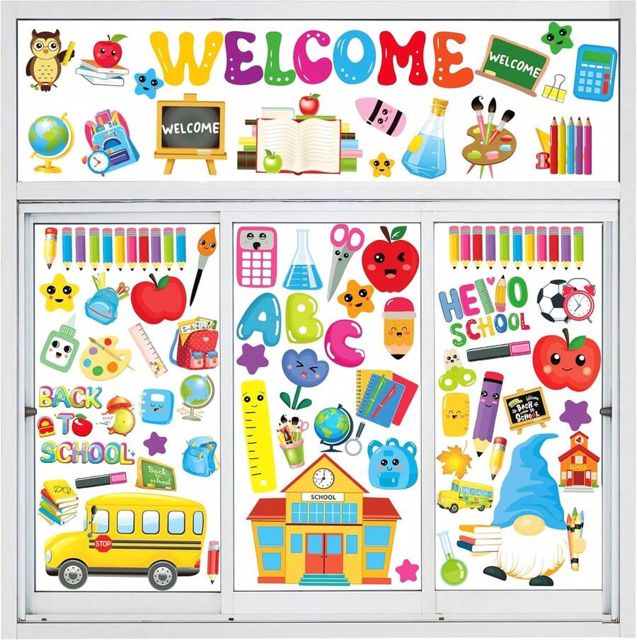 Back To School Window Clings Stickers 90PCS First Day Of School Bus ...