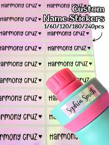 1/60/120/180/240pcs Custom Pink Holographic Waterproof Name Labels ...