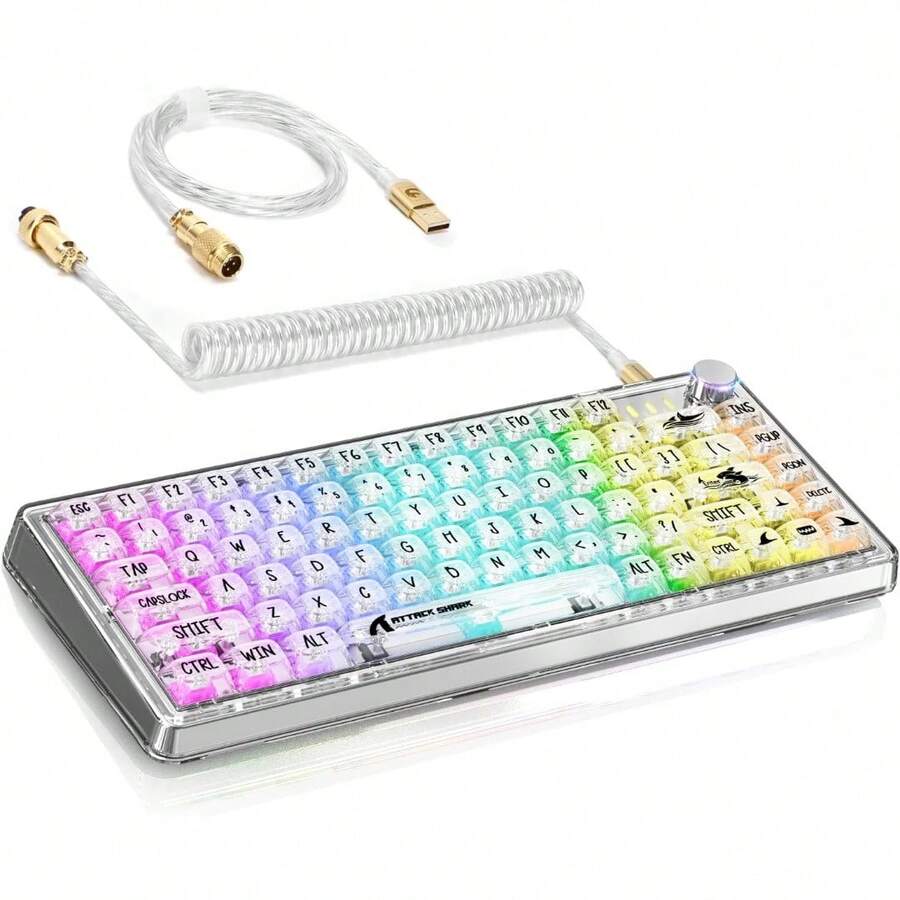 ATTACK SHARK 81 Keys Compact Gaming Keyboard And Custom Coiled USB C ...