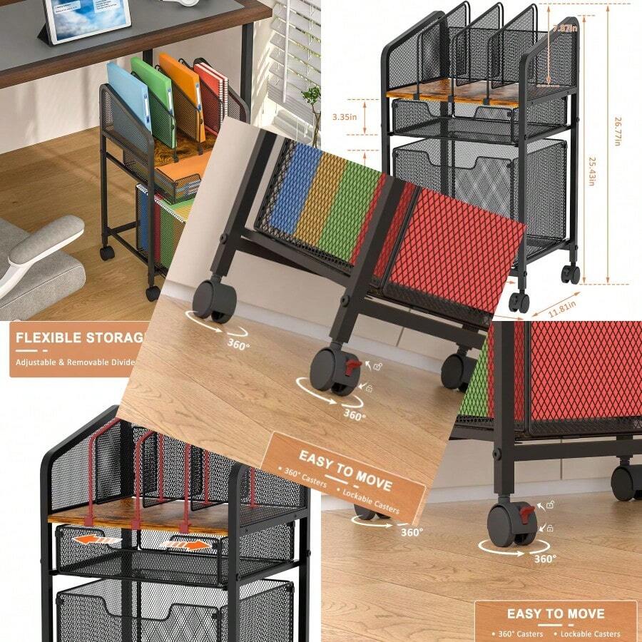 Rolling File Cabinet With Adjustable Dividers Mobile Filing Cabinet ...
