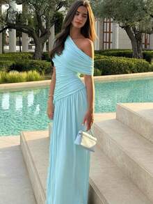 Inclined Shoulder Sexy Irregular Patchwork Dress Women Y2K Ruched ...