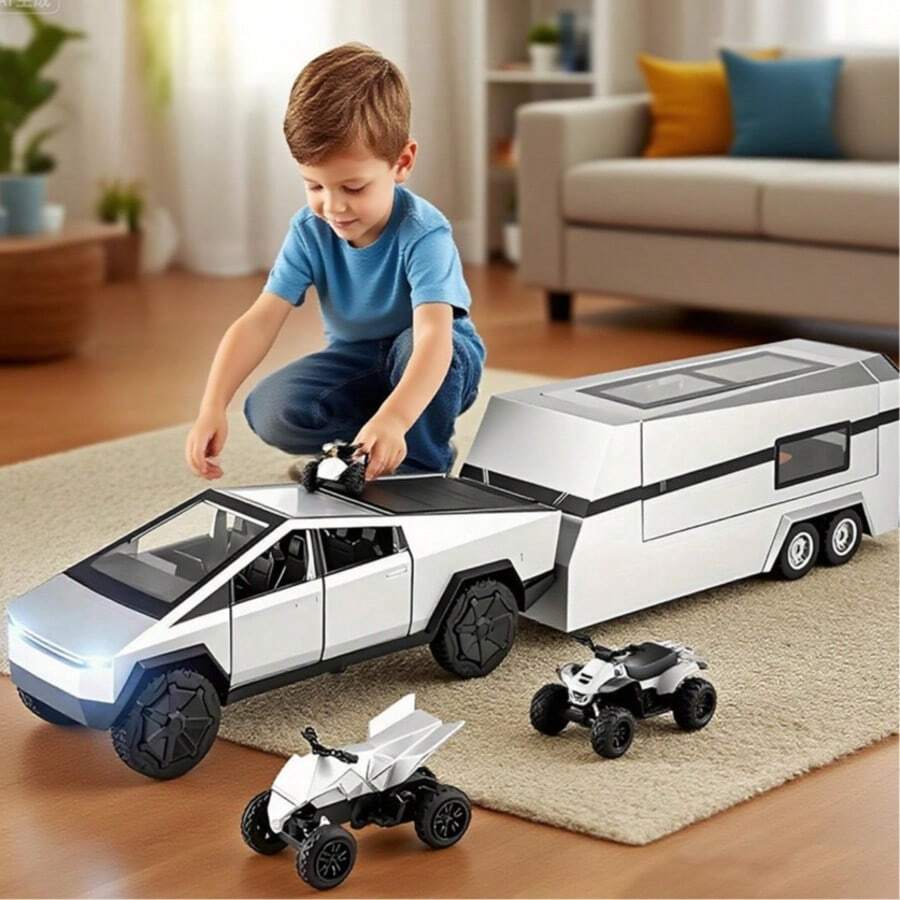 Large-Sized Tesla Pickup Truck Model RV Toy Car Alloy Detachable Boy ...