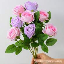 10pcs Artificial Black And White Roses Bouquet, Plastic Gothic Fake ...