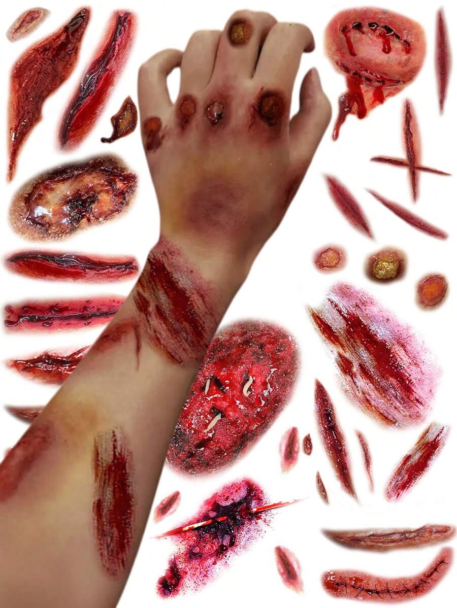 5 Halloween Scar Temporary Tattoo Horror Zombie Makeup Realistic Fake ...