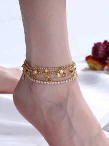 1 Pc 18k Stainless Steel Plated Small Flower Diamond Anklet For Women ...