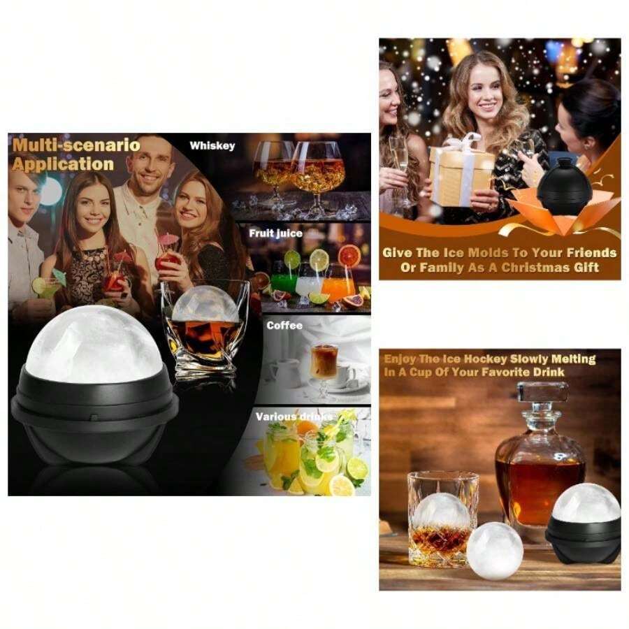 2 Pack 3D Sphere Ice Molds 2.5 Inch Large Silicone Round Ice Cube Molds ...