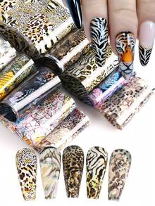10PCS Animal Skin Leopard Nail Foil Transfer Sheets For Women Girl ...
